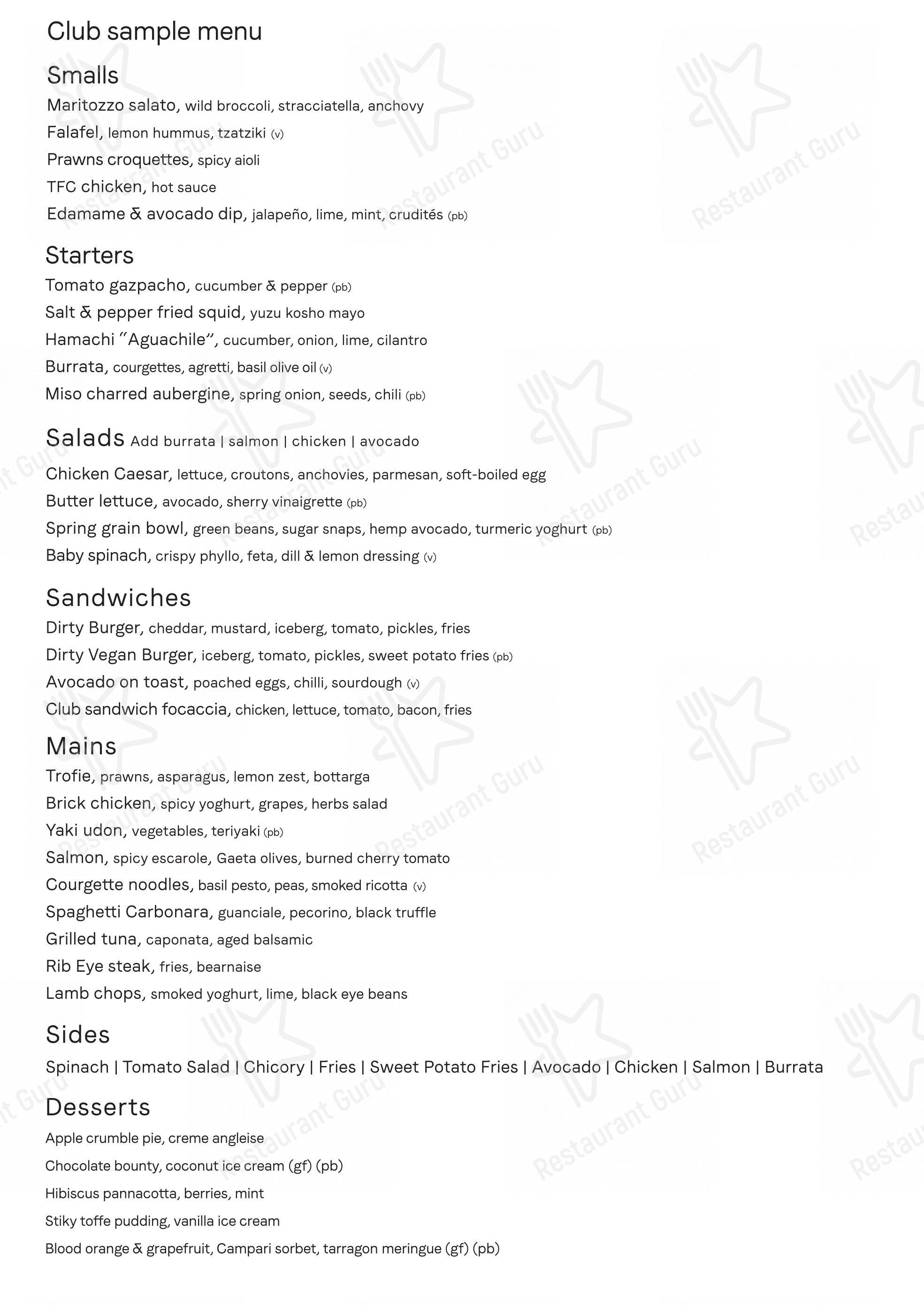 Speisekarte von Soho House restaurant, ROM