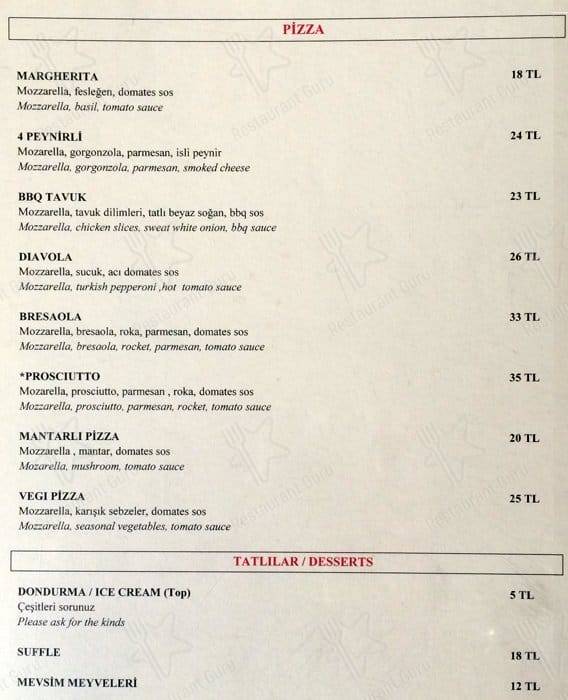Carta de Soho Ortaköy Restoran & Bar, Estambul