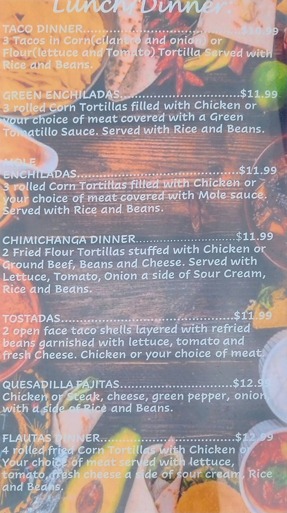 Menu at Sol y Luna Mexican American Restaurant llc, Tichigan, N Lake Dr