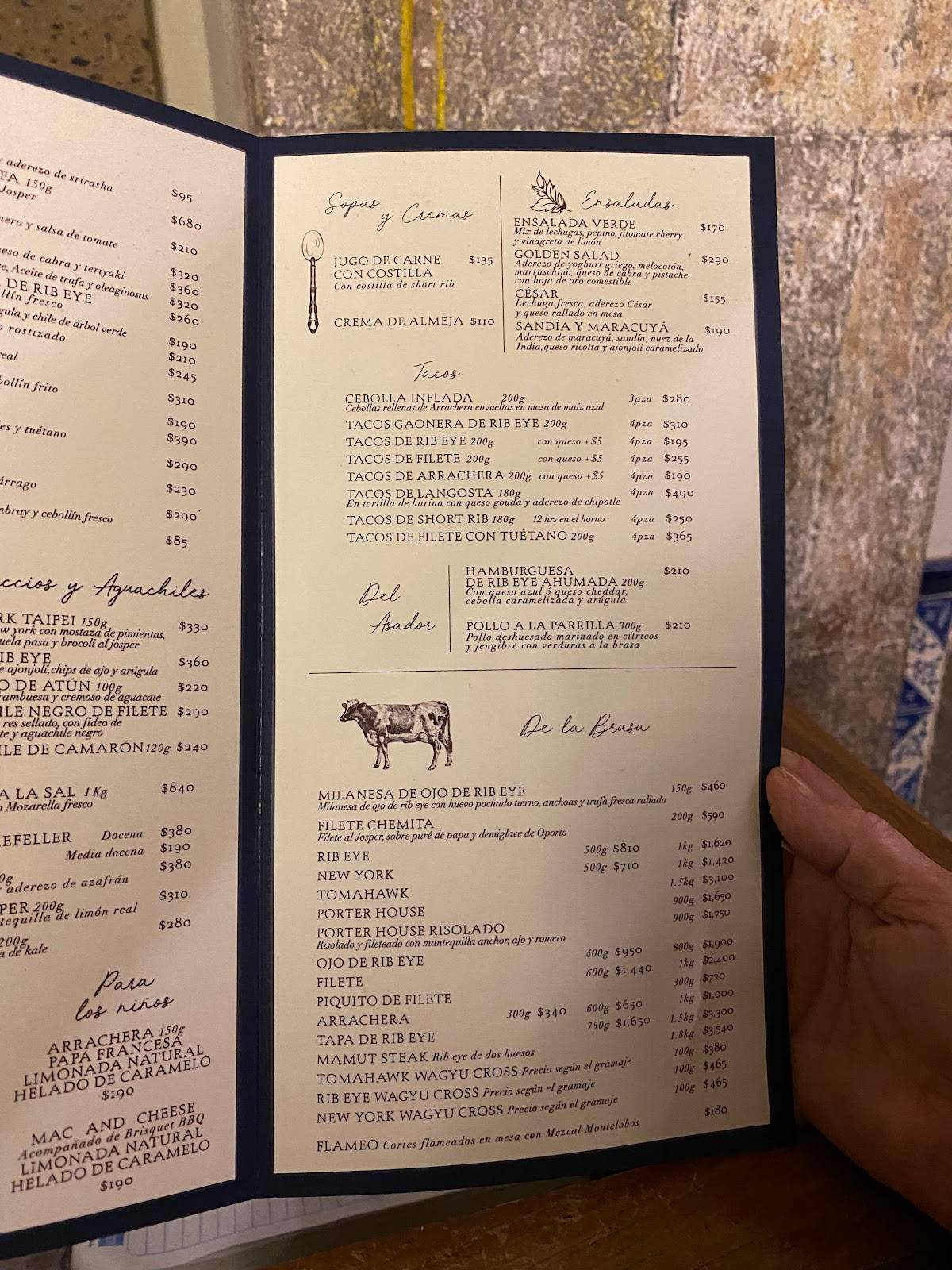 Menu at Sollano 18 restaurant, San Miguel de Allende
