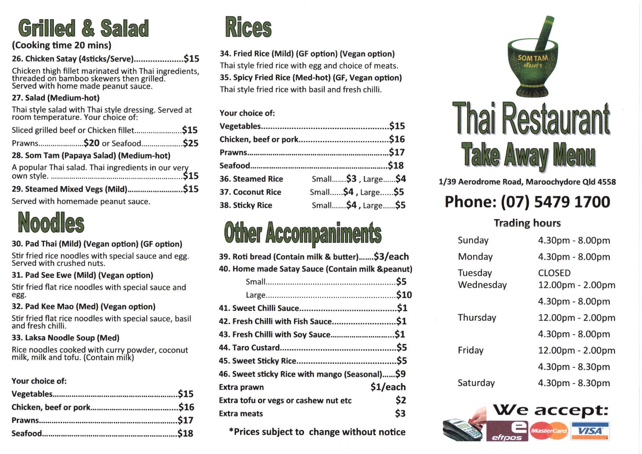 Menu at Som Tam Thai Restaurant, Maroochydore