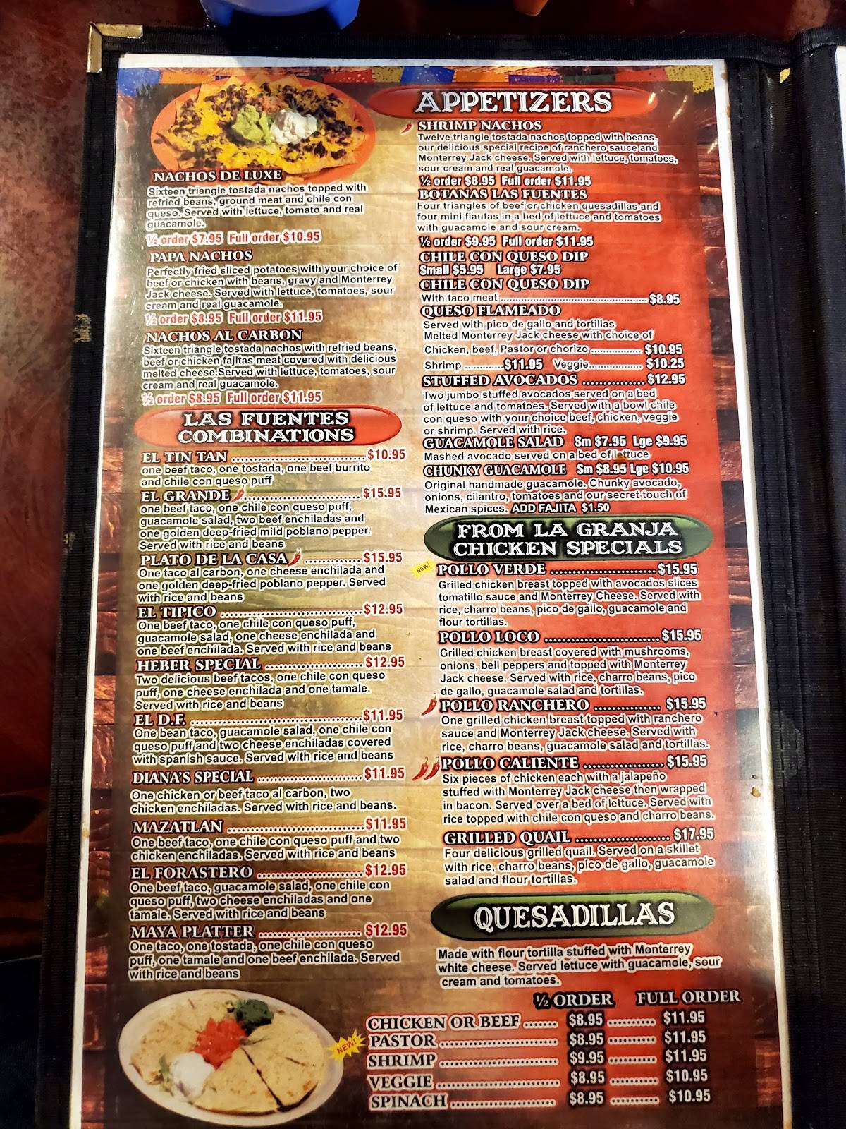 Menu at Las Fuentes Mexican Restaurant, Somerville