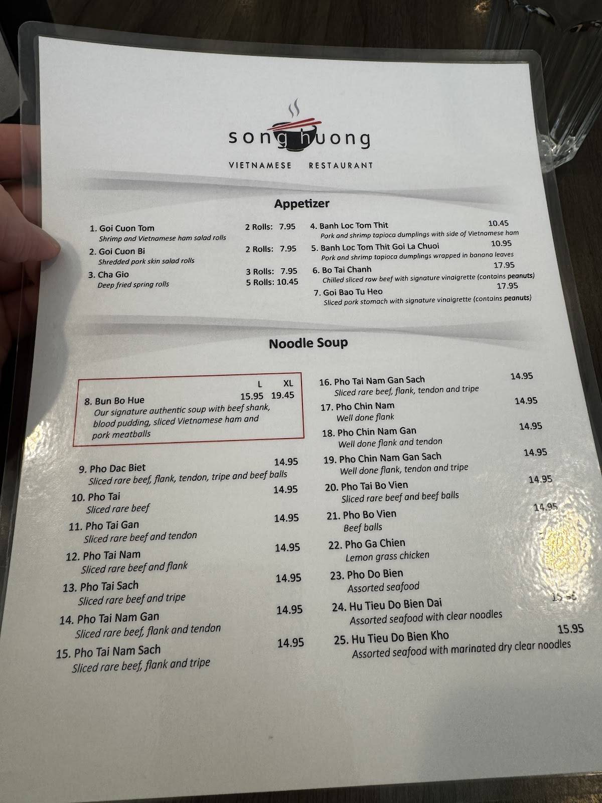 Menu at Song Huong Vietnamese Restaurant, Calgary, 19 St NE #8