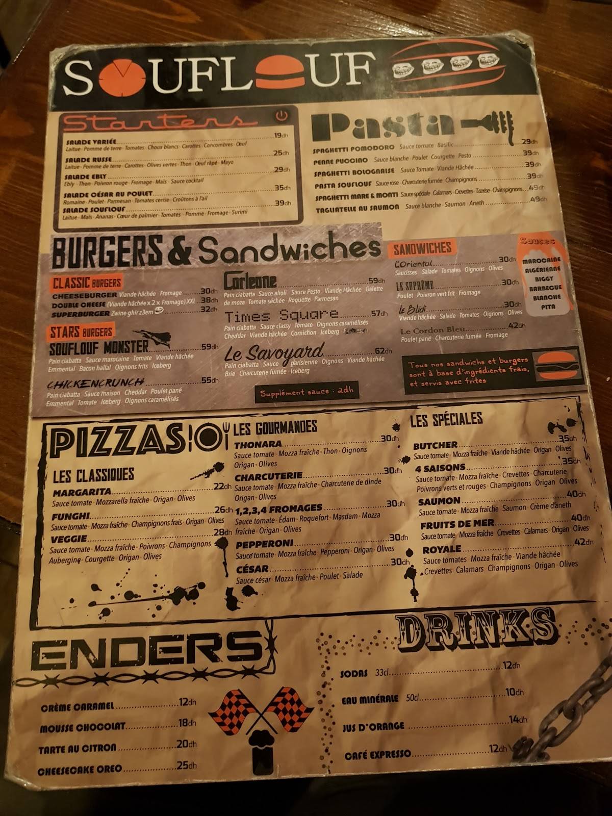 Menu at Souflouf restaurant, Casablanca, Bd 60
