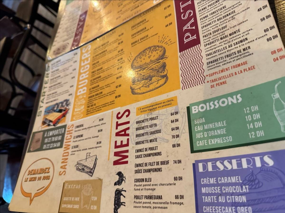 Menu au Souflouf restaurant, Casablanca, Bd 60