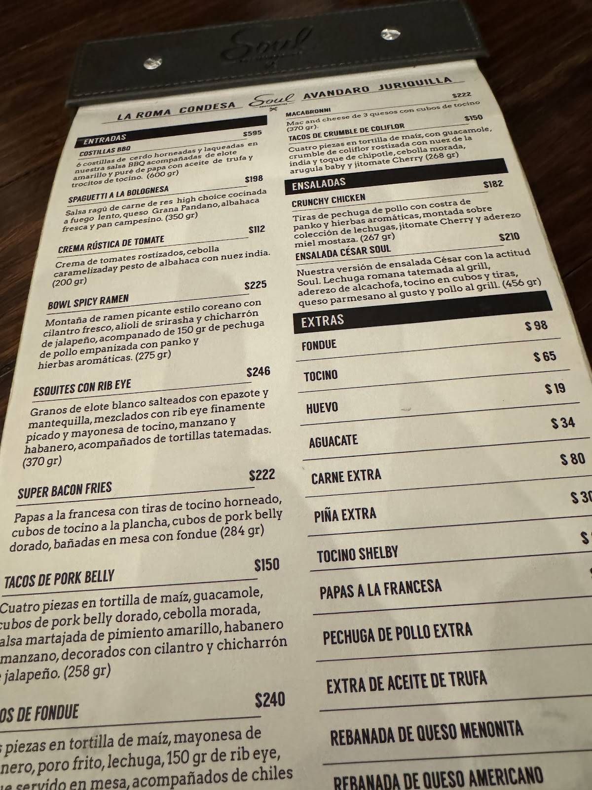 Carta del restaurante Soul Juriquilla, Juriquilla