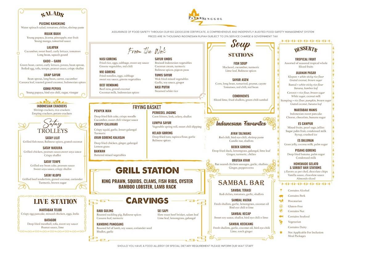 Menu at Pasar Senggol restaurant, Kuta Selatan, Grand Hyatt Bali ...