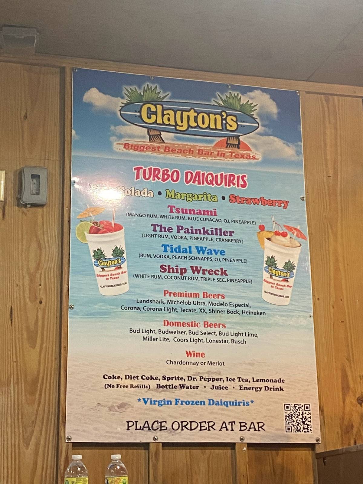 Menu at Clayton's Beach Bar & Event Venue, South Padre Island