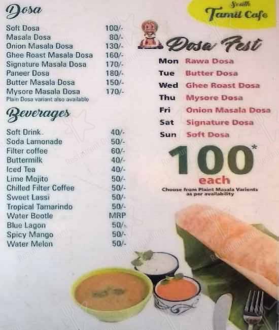 Menu at South Tamil Cafe, Jaipur