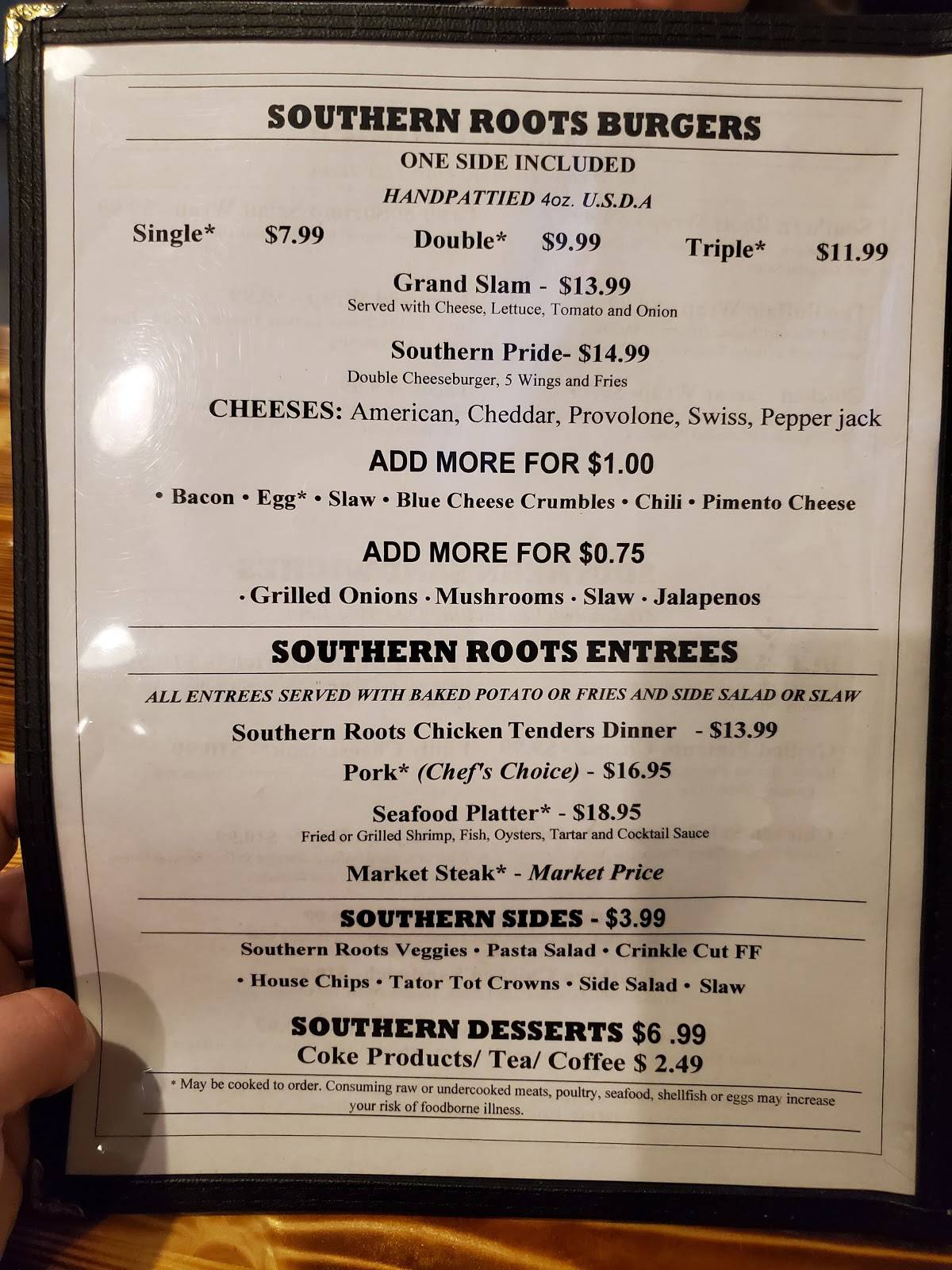 Menu at Southern Roots Bar & Grille, Monroe