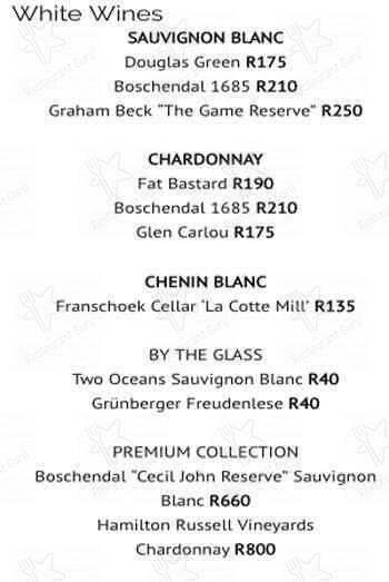 Menu at Sakhumzi Restaurant, Soweto