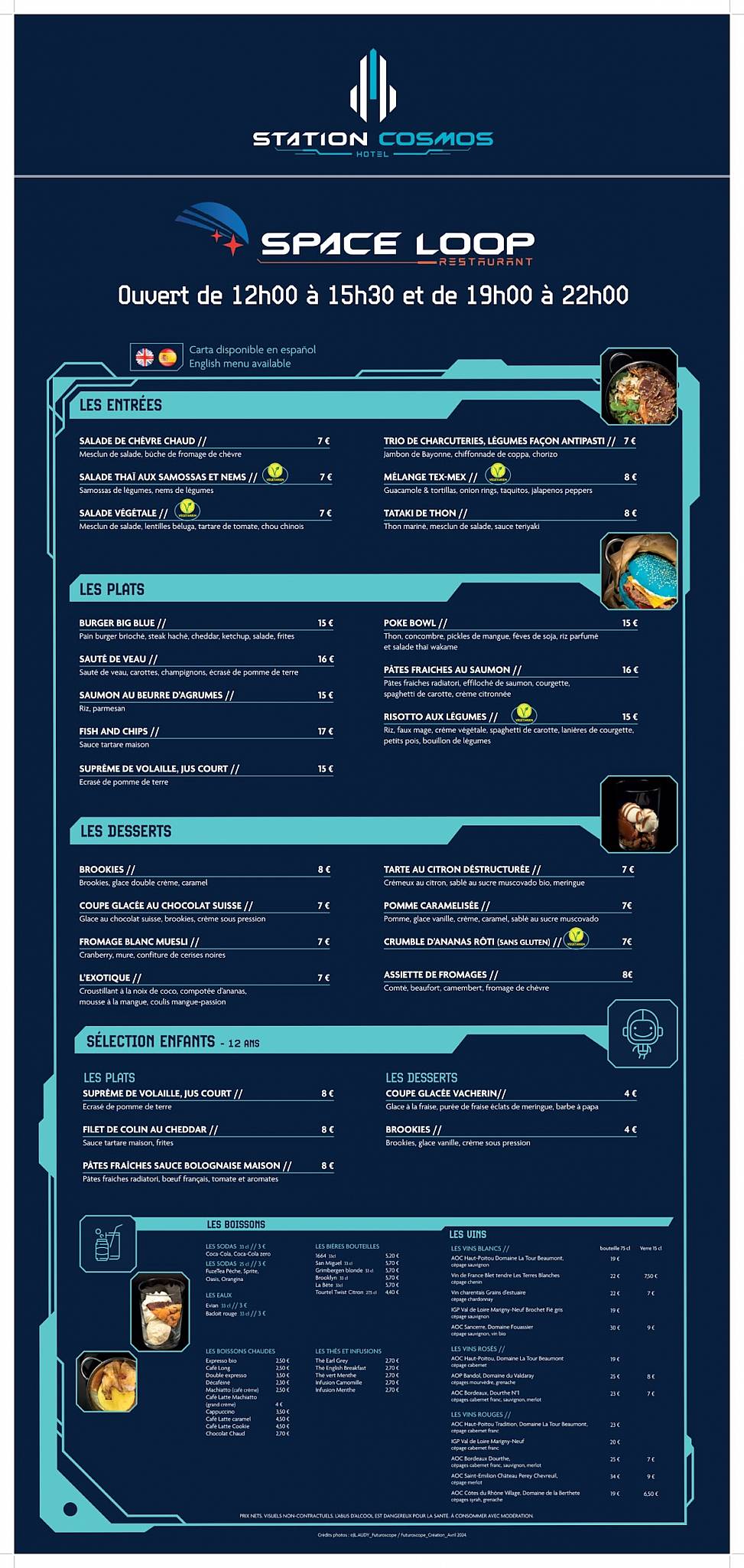 Menu au Space Loop Restaurant - Futuroscope, Chasseneuil-du-Poitou