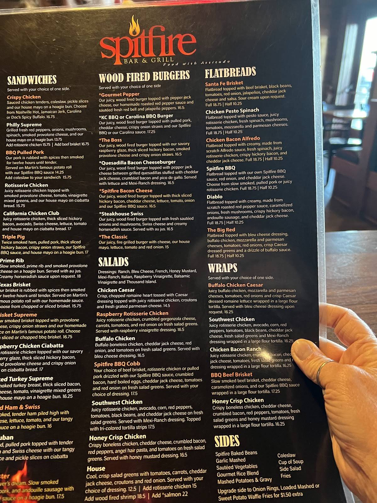 Menu at Spitfire Bar & Grill, West Fargo