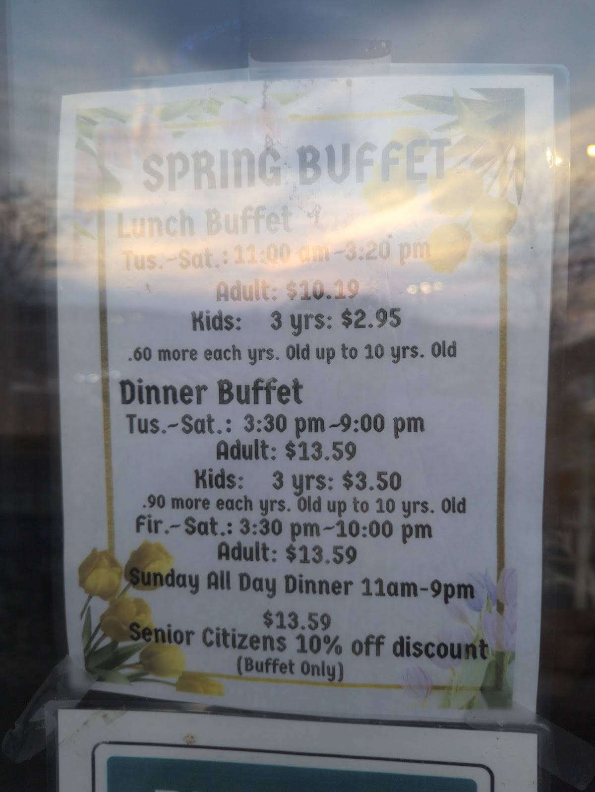 Menu at Spring Buffet restaurant, Ithaca, 106 Fairgrounds Memorial Pkwy