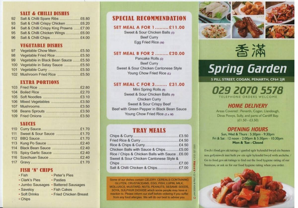 Menu at Spring Garden restaurant, Penarth