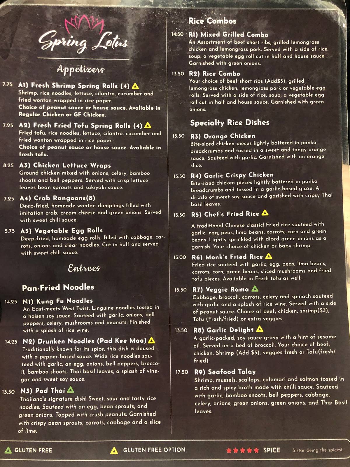 Menu at Spring Lotus Restaurant, Wenatchee