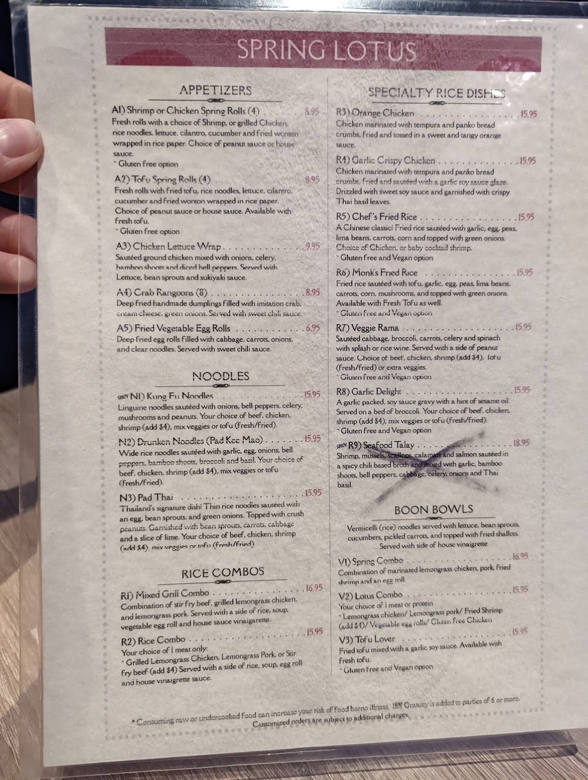 Menu at Spring Lotus Restaurant, Wenatchee