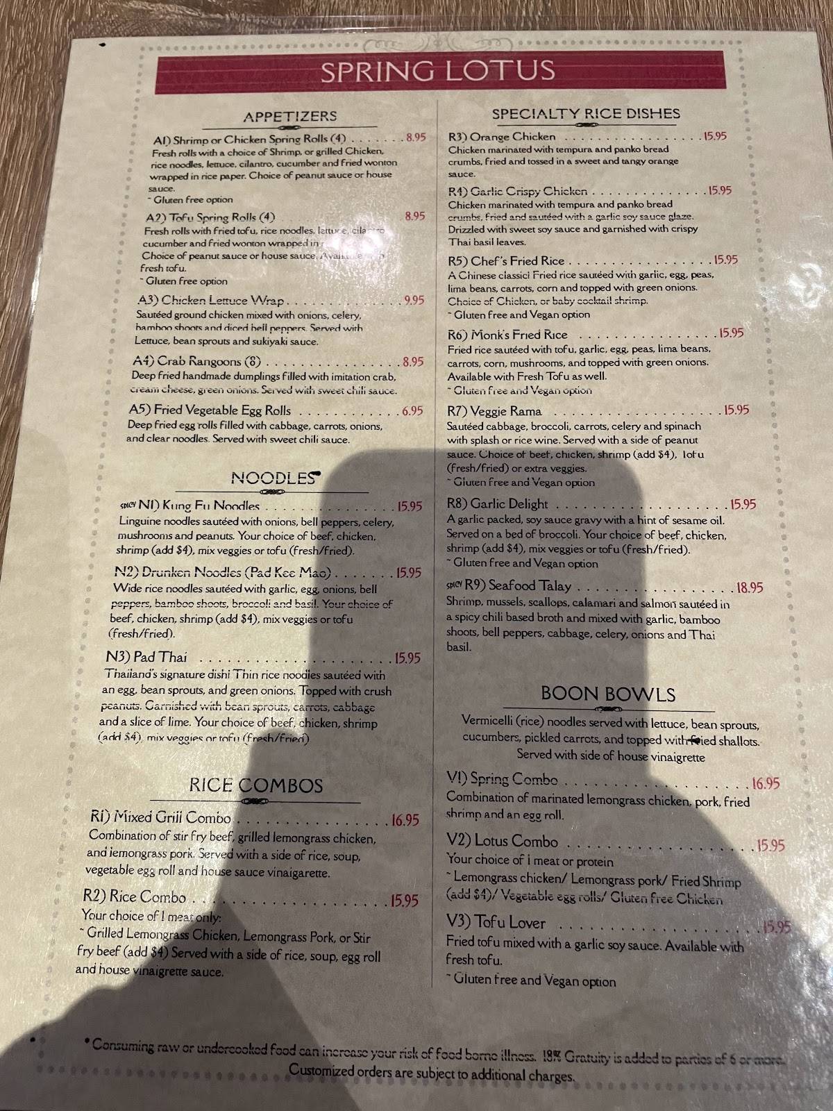 Menu at Spring Lotus Restaurant, Wenatchee
