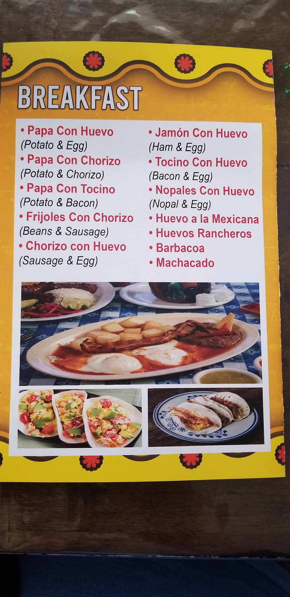 Menu at Mexitaco restaurant, Spring