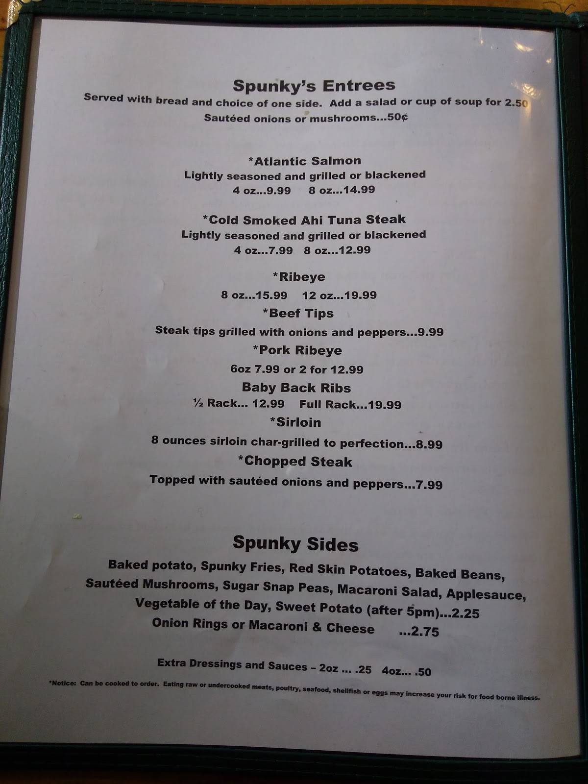 Menu at Spunky McDoogle's restaurant, New Bern, S Glenburnie Rd
