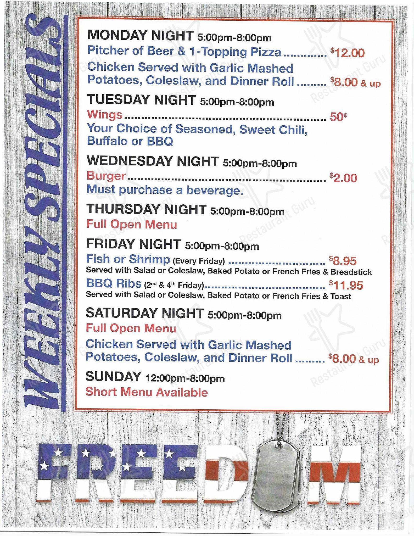 Menu at St Augusta Legion pub & bar, St. Cloud