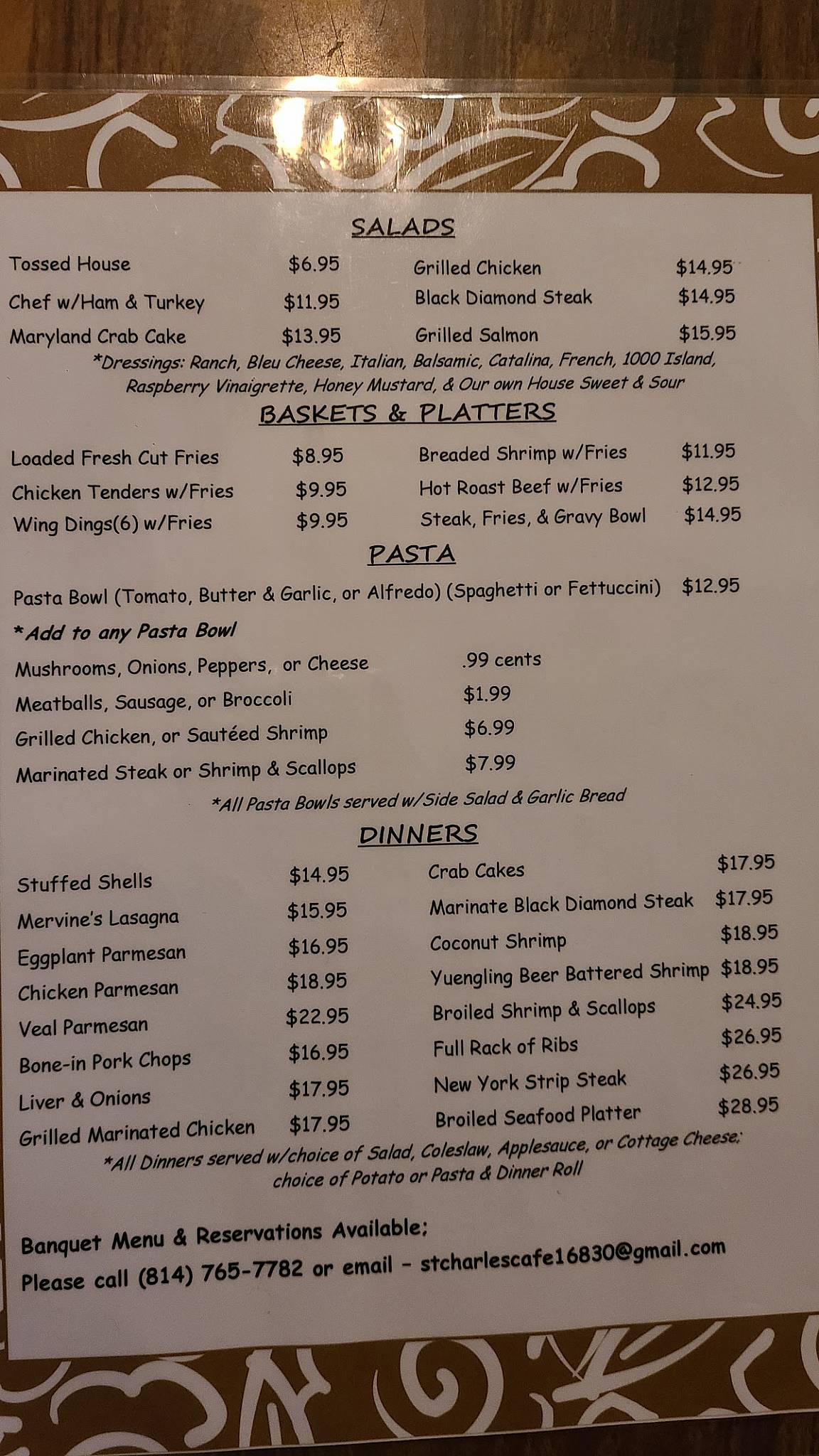 Menu at St Charles Cafe, Clearfield