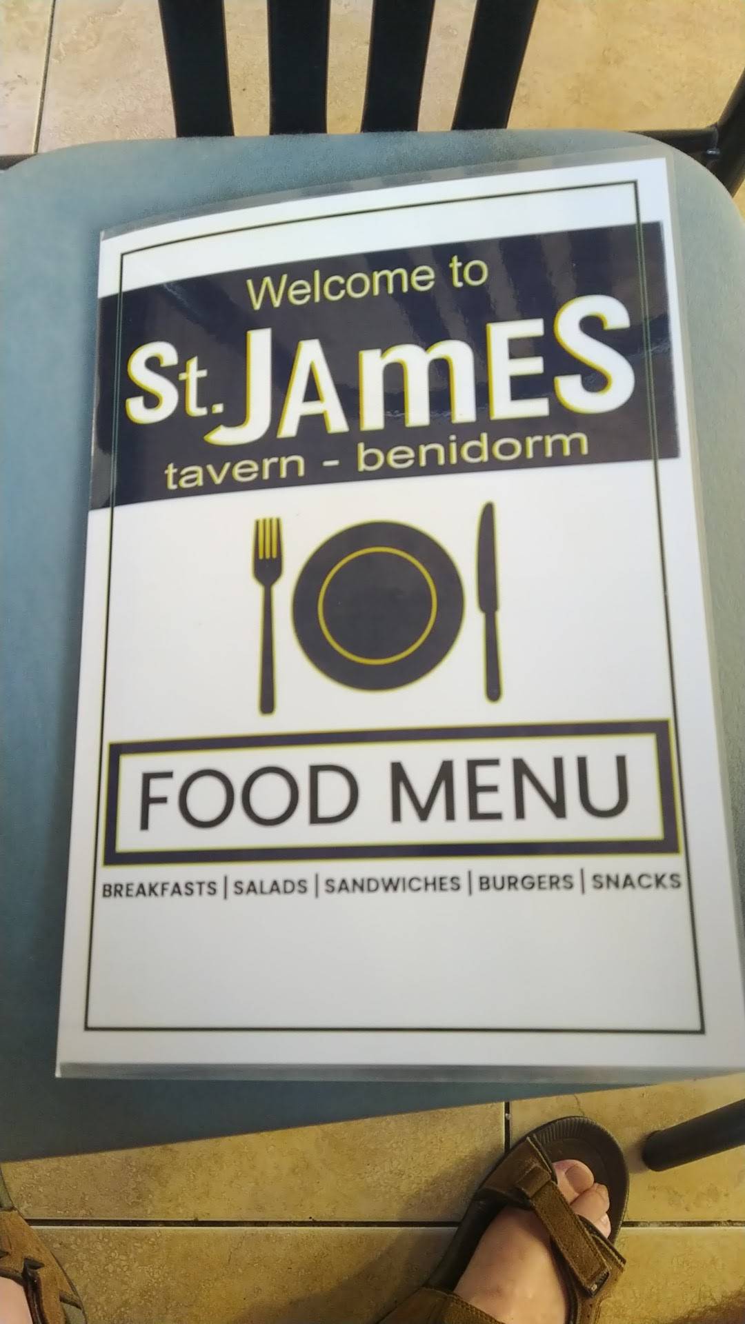 Menu at St James Tavern pub & bar, Benidorm