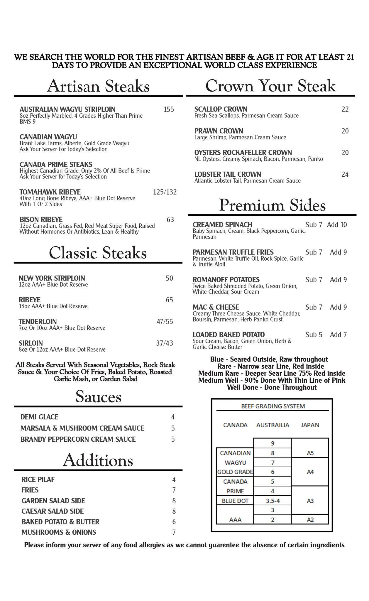 Menu at The Rock Steakhouse Bar & Grill, St. John's