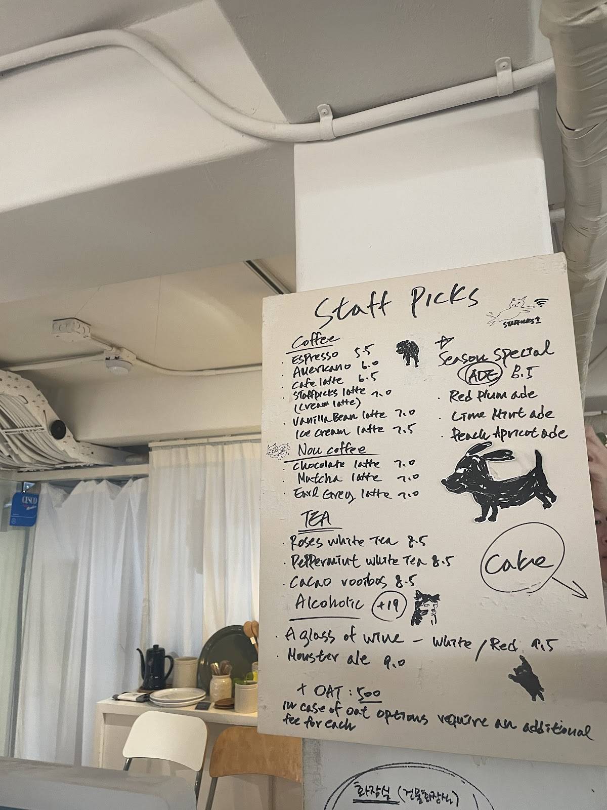 Carta del café Staff Picks, Seul