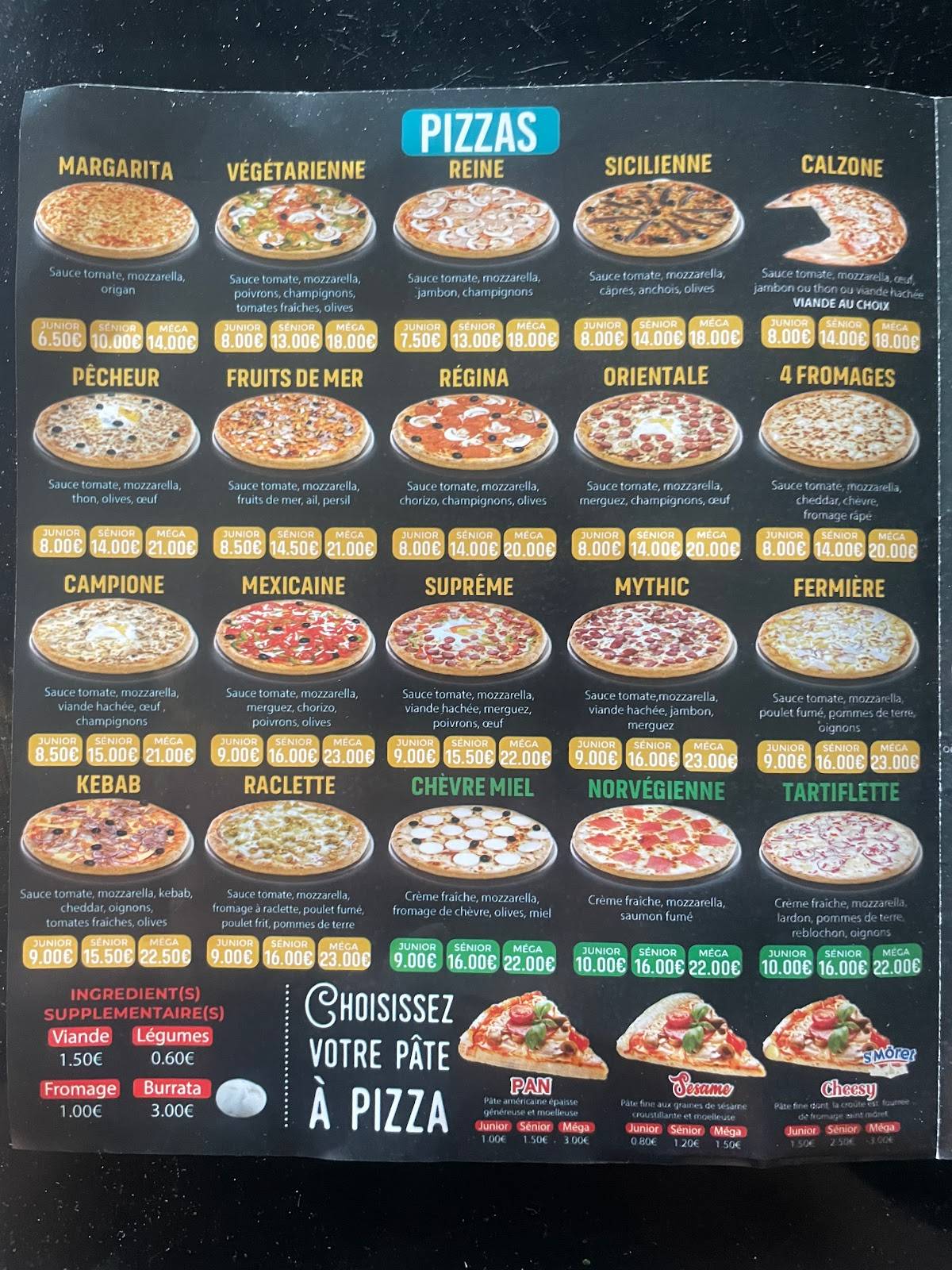 Menu au Le beens 's pizza sandwich au four et burger, Stains