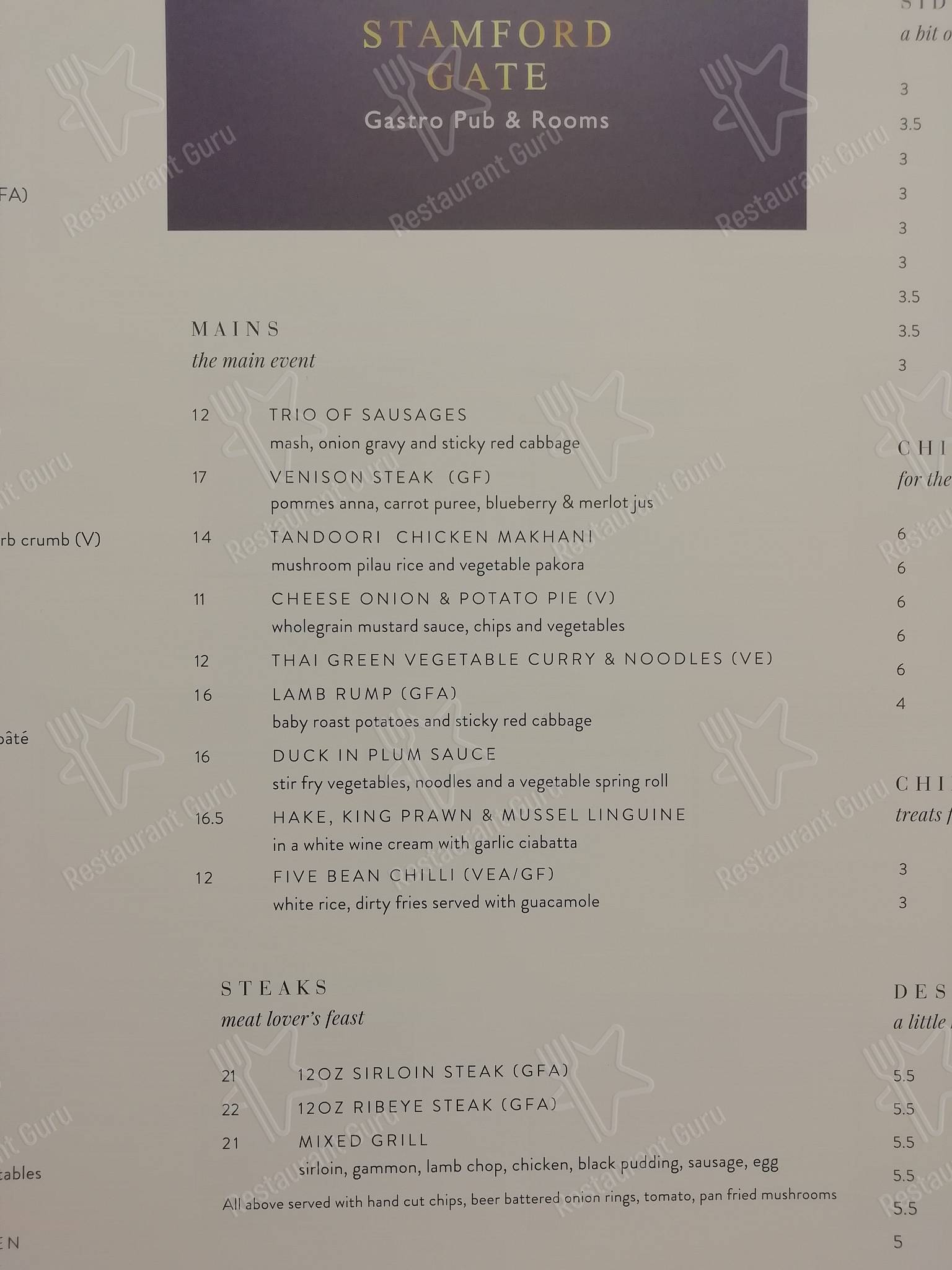 Menu at The Stamford Gate Hotel pub & bar, Holywell