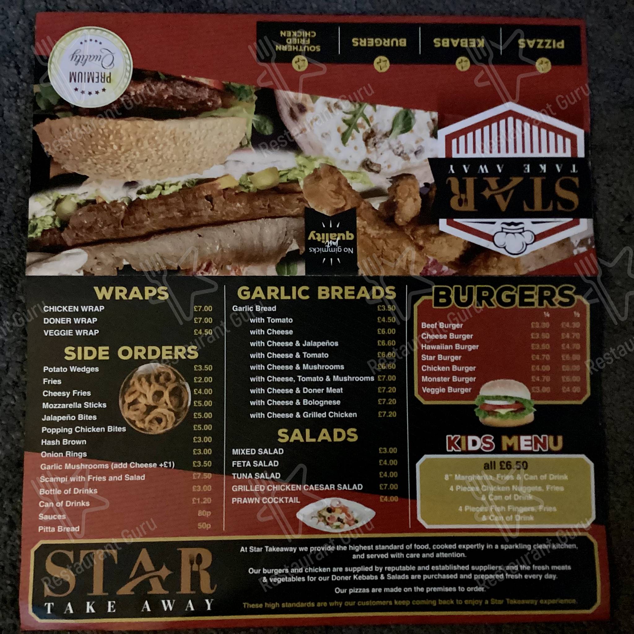 Menu at Star Fast Food, Kirkbymoorside, 67 Piercy End