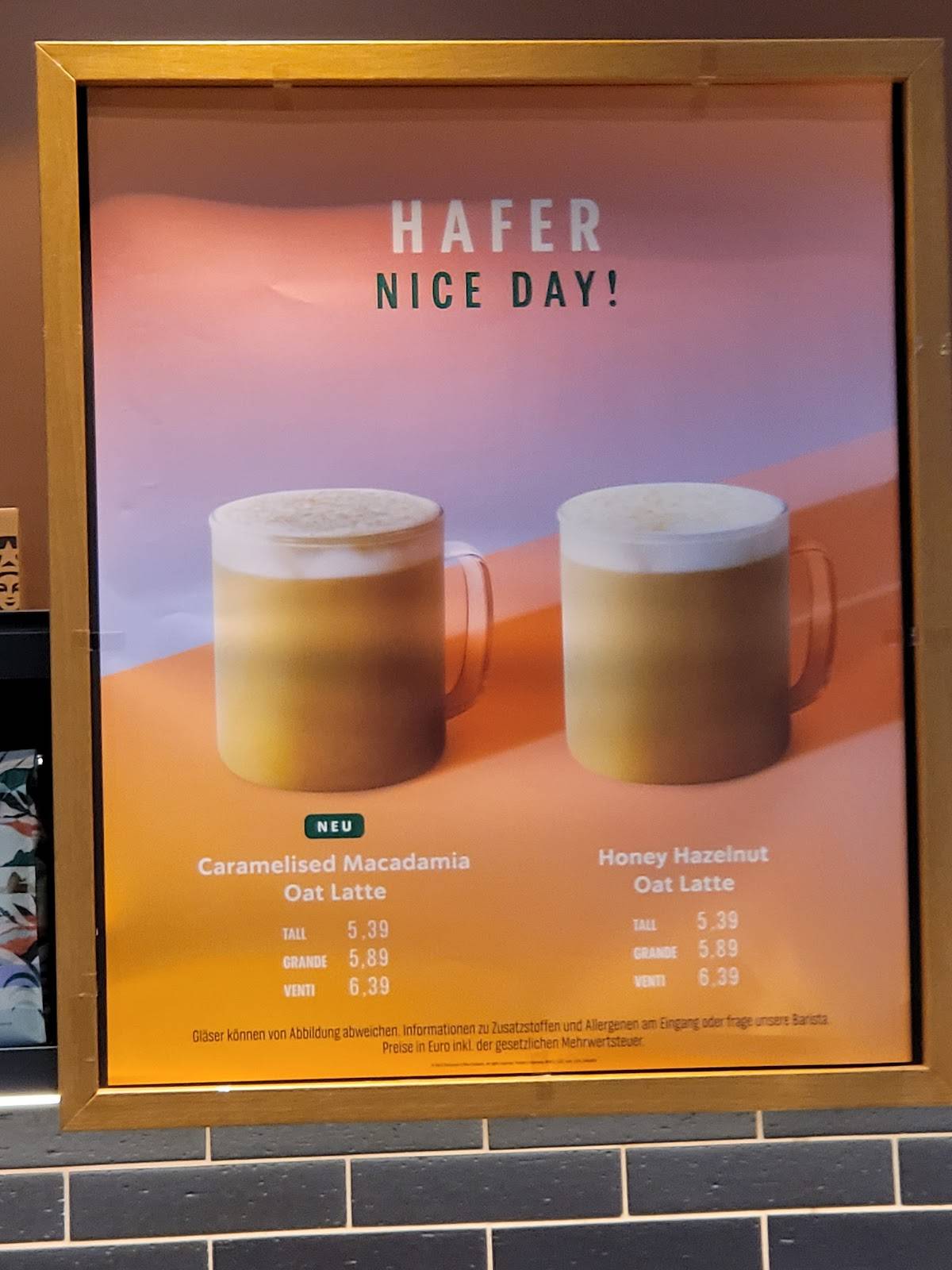 Speisekarte von Starbucks cafe, Köln, Cologne Bonn Airport