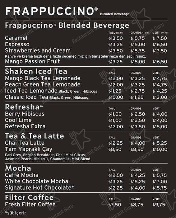 Menu at Starbucks, Konya, Işık Mah. Ataseven Cad. No: 1