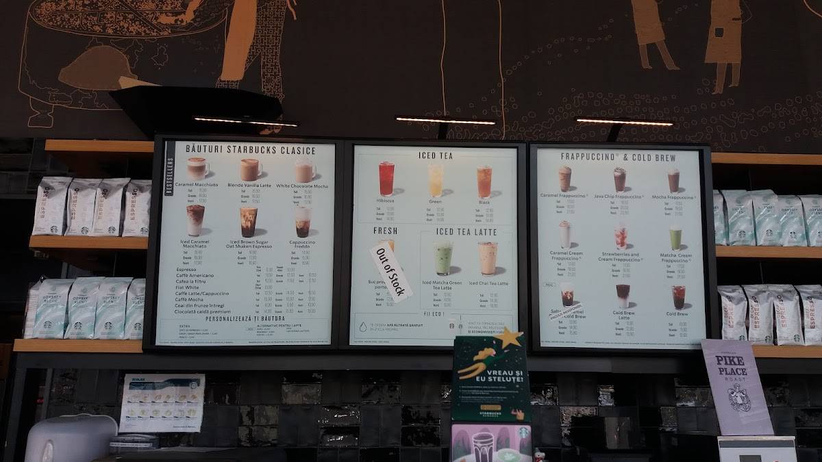 Menu at Starbucks, Ploiești, Strada Calomfirescu
