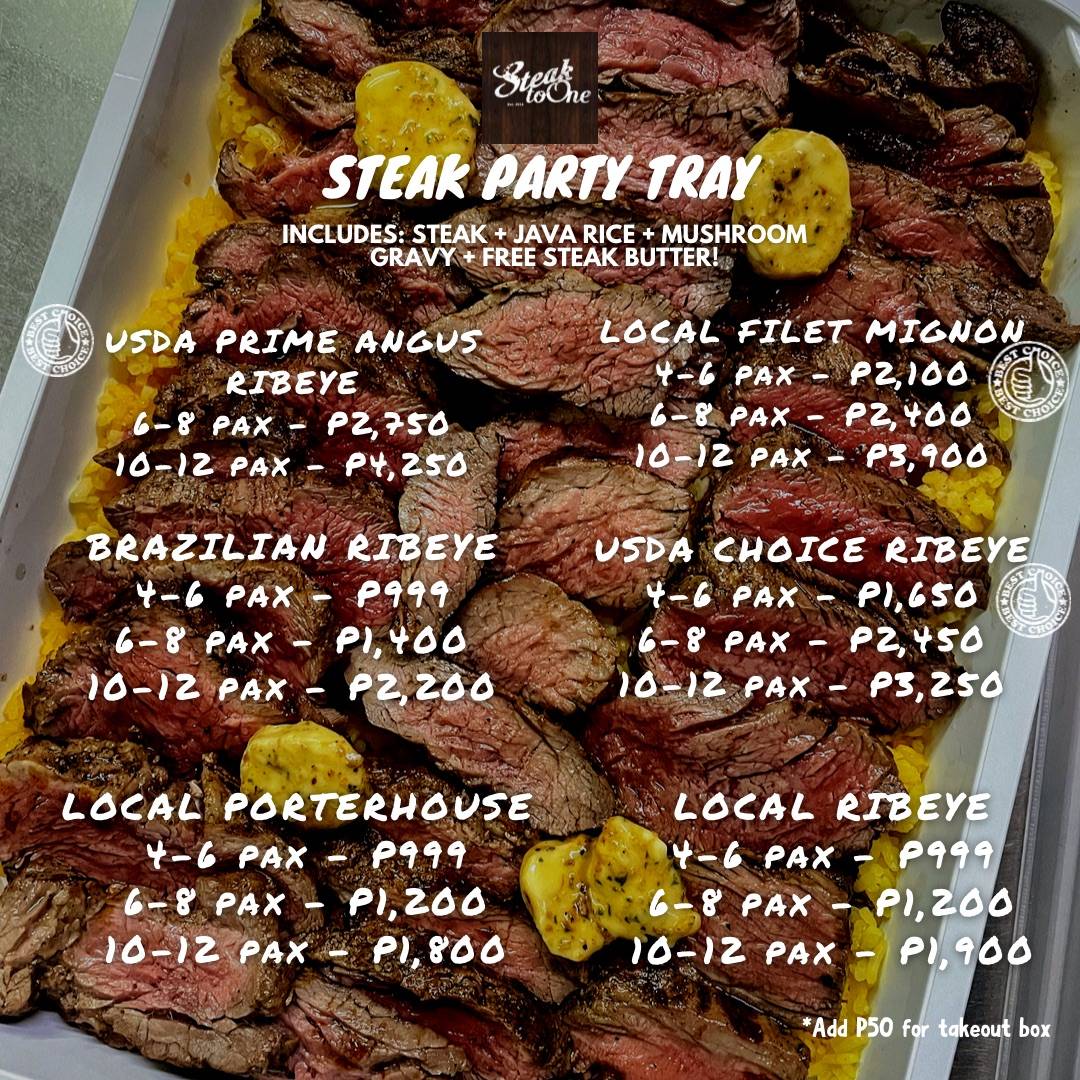 Menu at Steak To One PH steakhouse, Quezon City