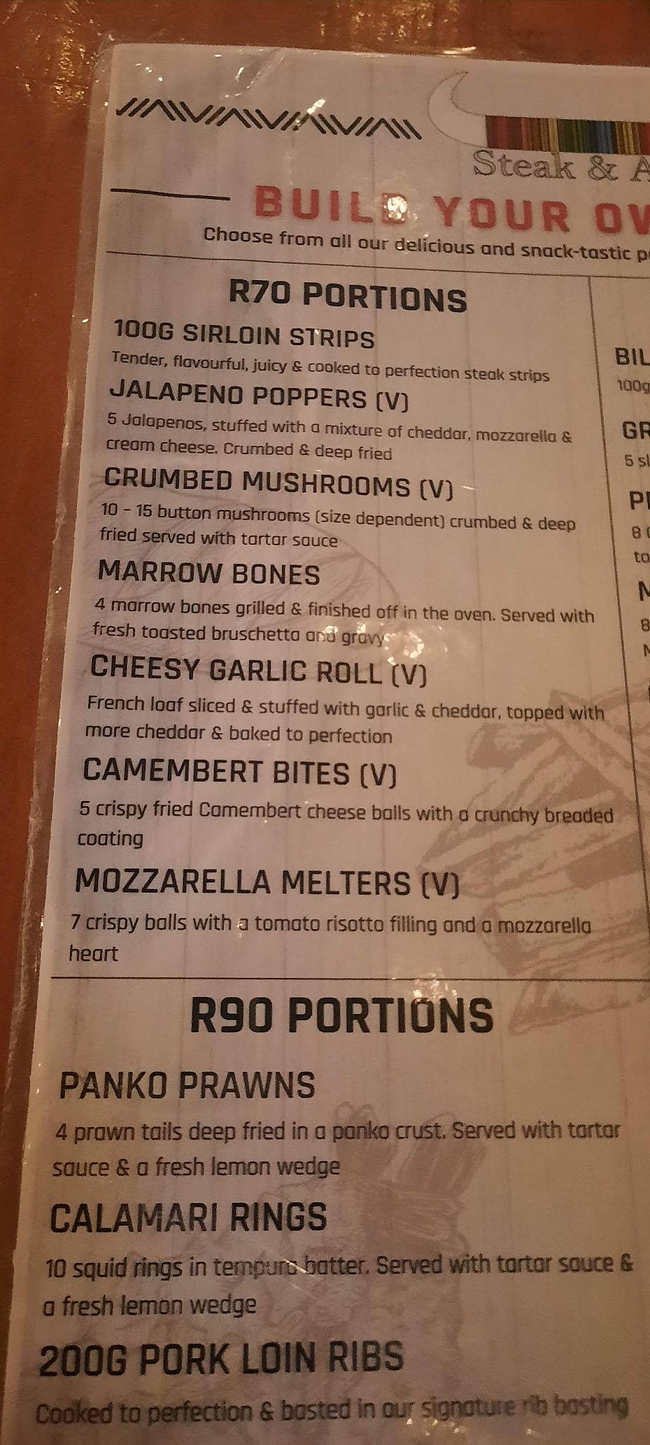 Speisekarte von Steak & Ale restaurant, Durban