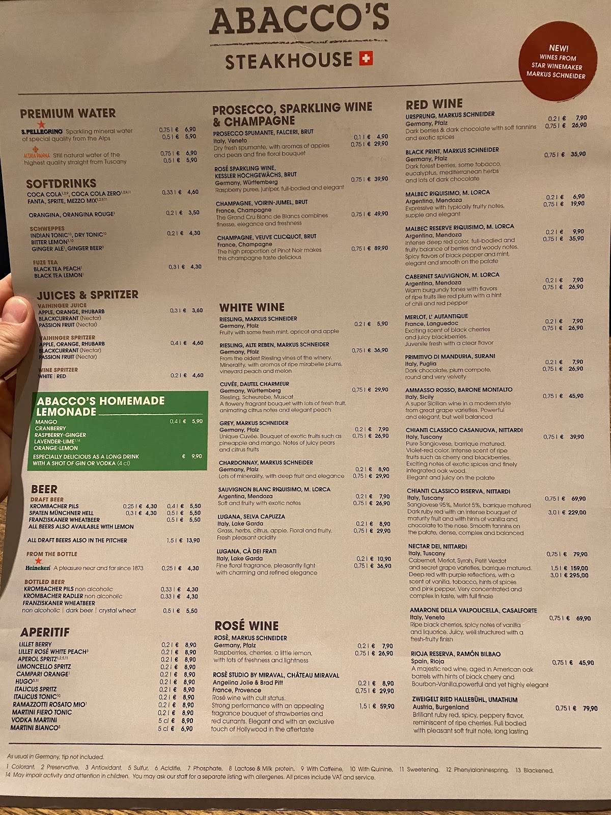 Speisekarte von Abacco's Steakhouse Frankfurt, Frankfurt am Main