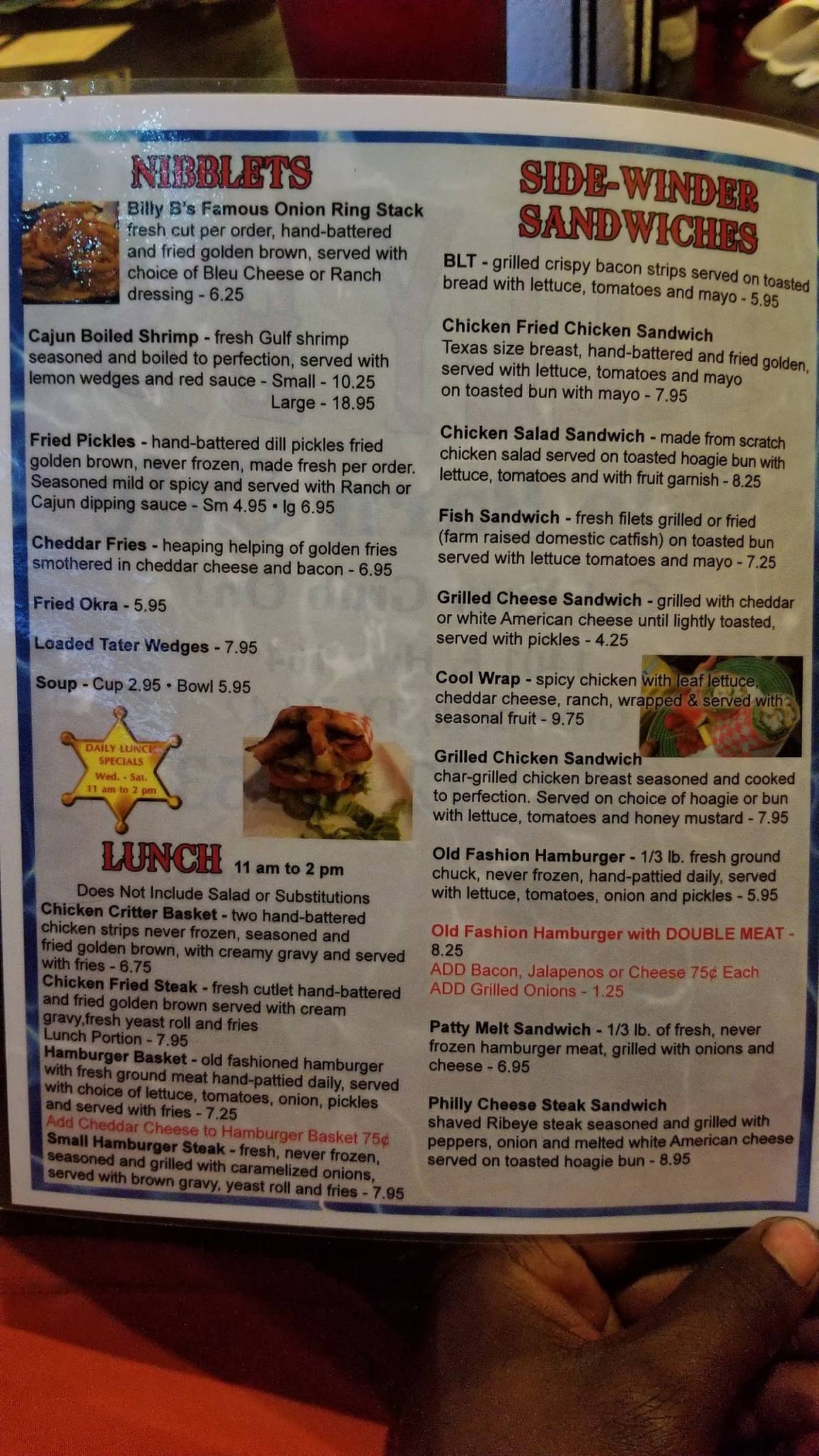 Menu at Billy B's Sale Barn Cafe, Groesbeck, TX-164