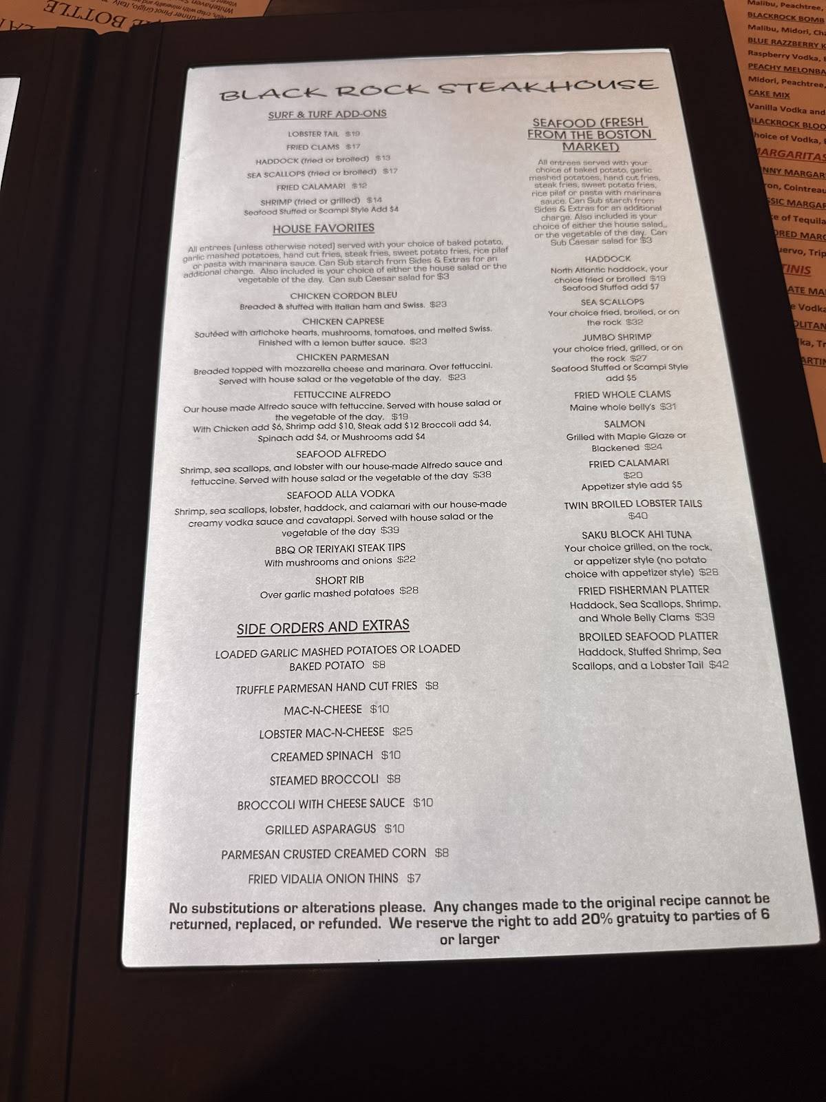 Menu at Black Rock Steakhouse, Springfield