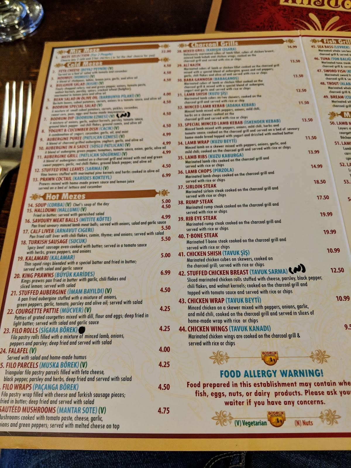 Menu at Bodrum Restaurant, Portsmouth