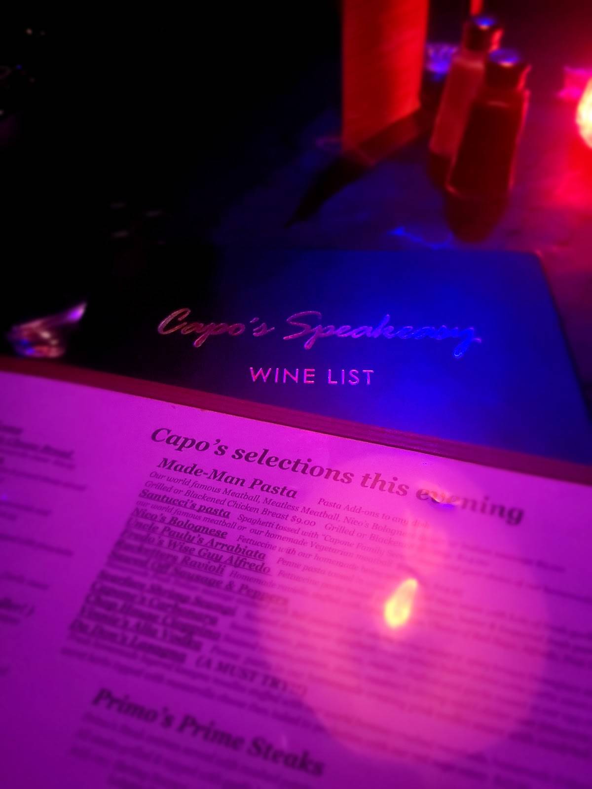 Menu at Capo's Restaurant and Speakeasy, Las Vegas