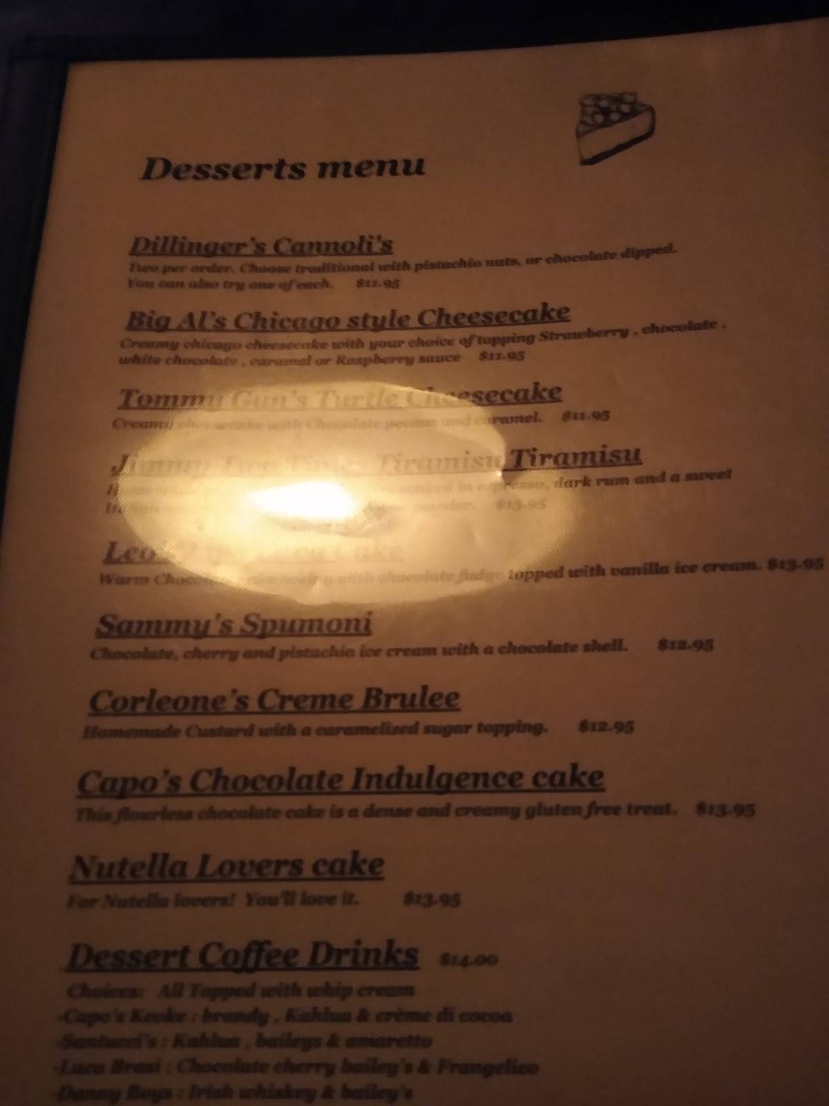 Menu at Capo's Restaurant and Speakeasy, Las Vegas