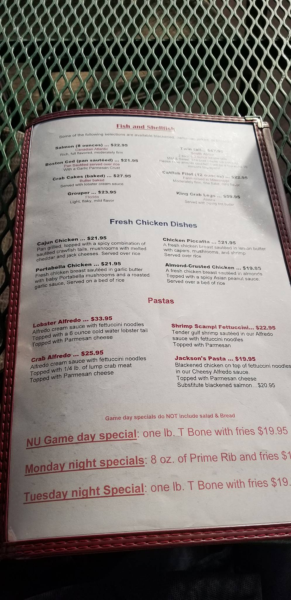 Menu at Charlie's on the Lake steakhouse, Omaha, S 144th St