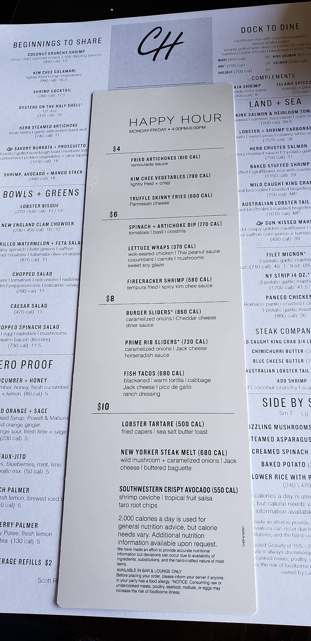 Menu at Chart House steakhouse, Dana Point