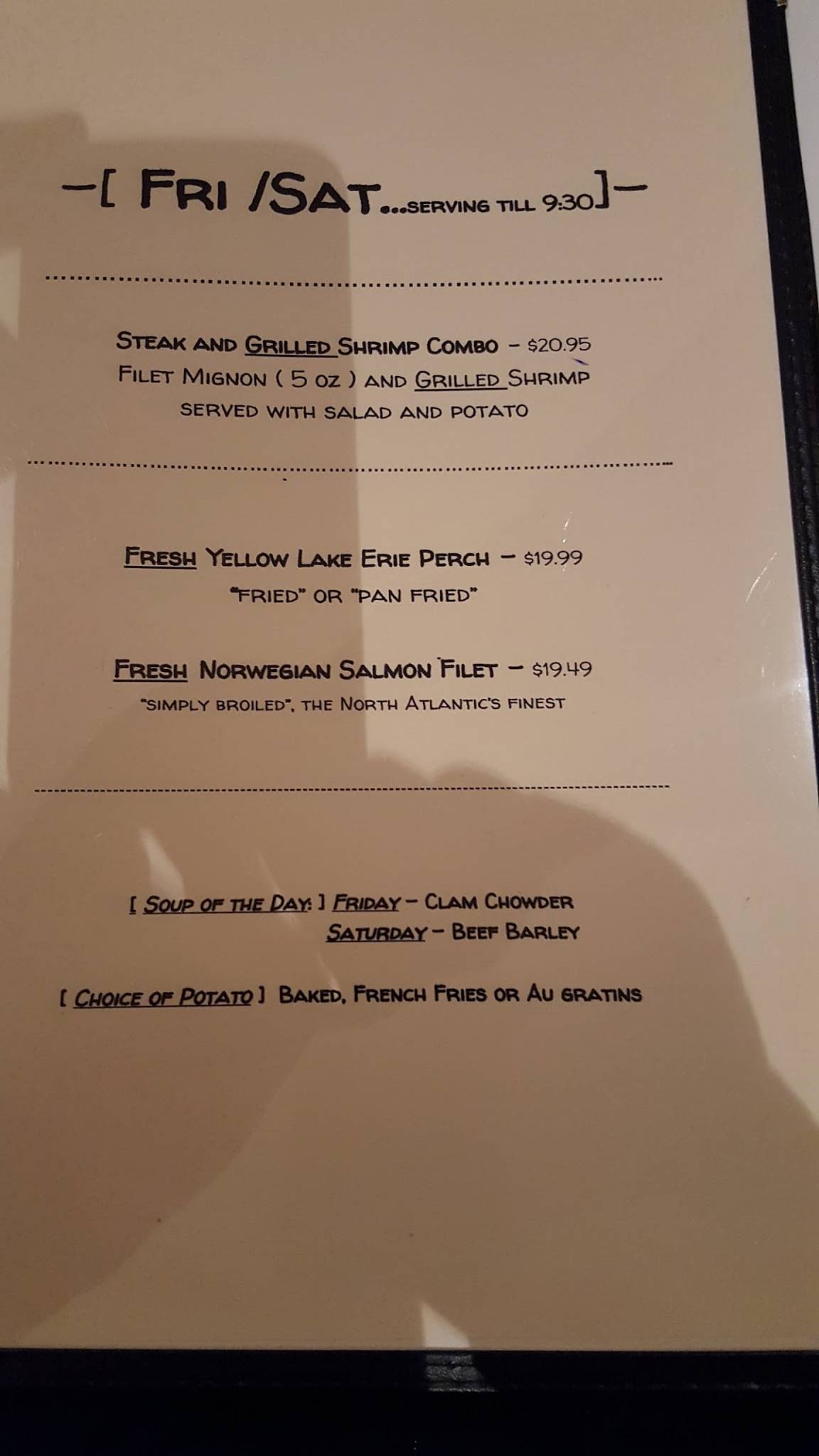 Menu at Eddie Lee's Restaurant, Toledo