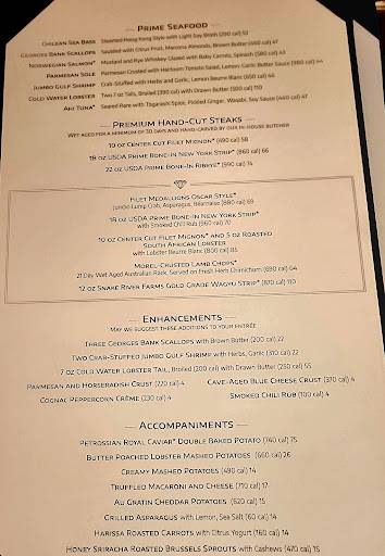 Menu at Eddie V's Prime Seafood steakhouse, Cherry Hill
