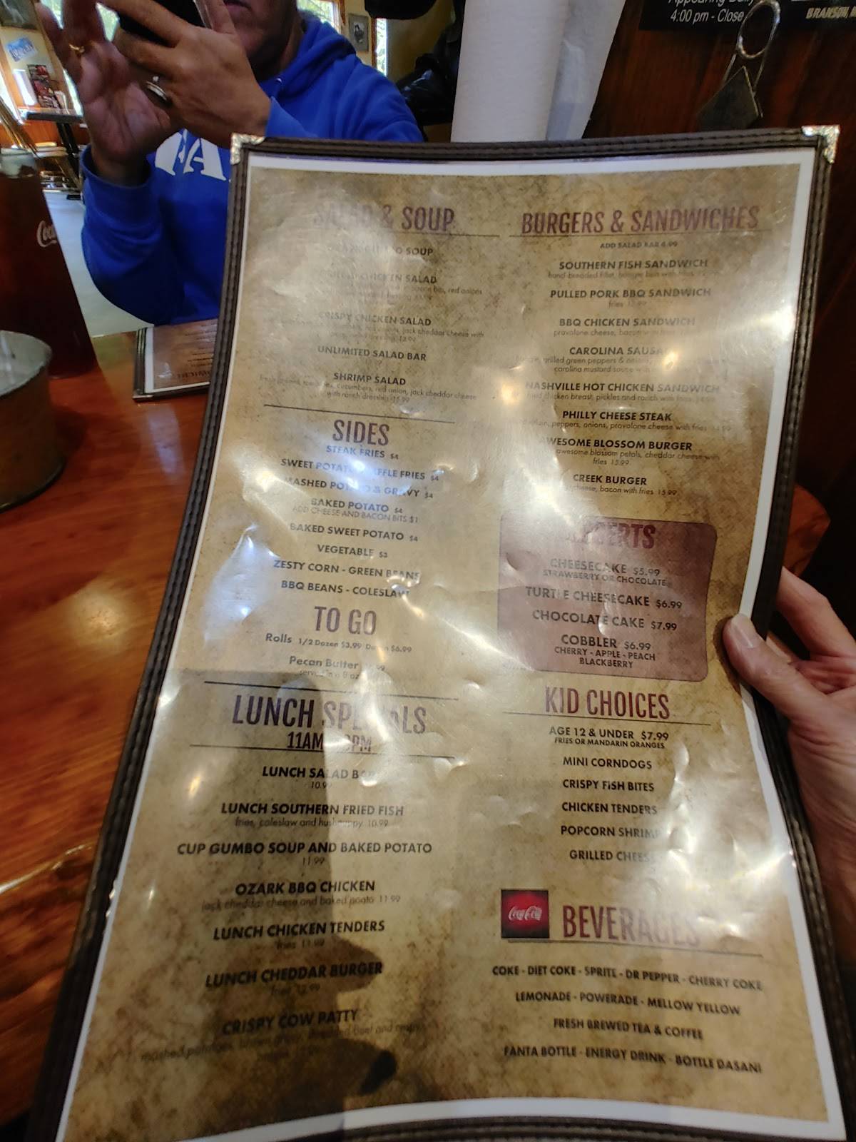 Menu at Fall Creek Steak and Catfish House steakhouse, Branson, 997 ...