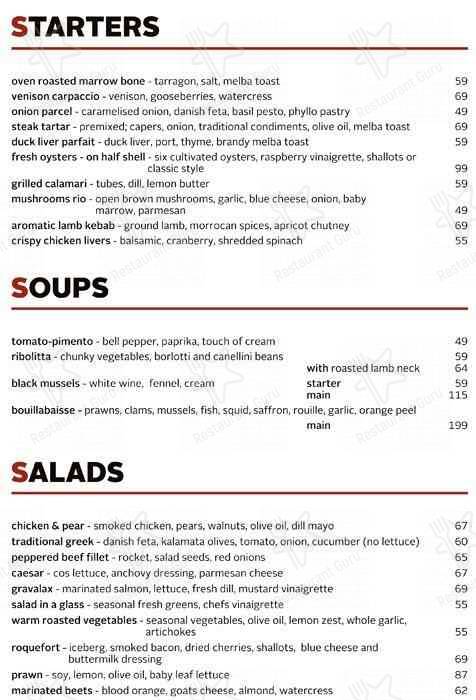 Menu at Prime Grill restaurant, Randburg