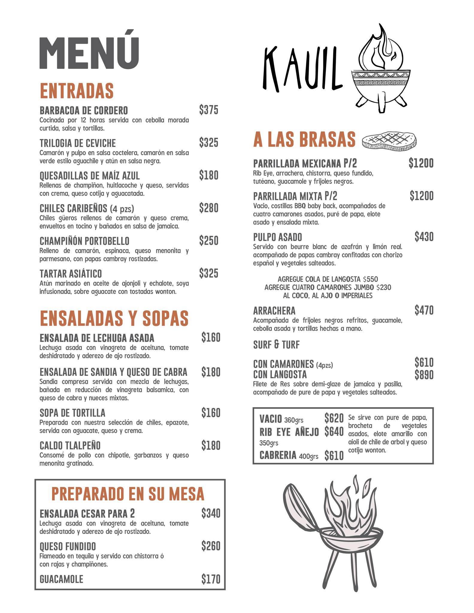 Menu at Restaurante Kauil, Cabo San Lucas